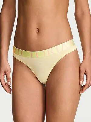 Victoria's Secret Cotton Exploded Logo Thong Panty - Yellow
