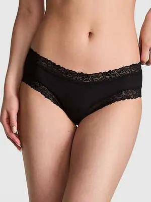 Pink Cotton Lace Trim Cheeky - Black