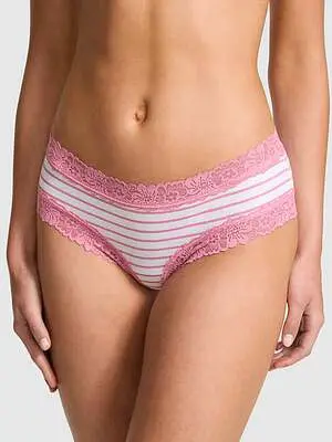 Pink Cotton Lace Trim Cheeky Panty - Print