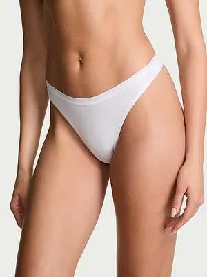 Victoria's Secret Stretch Cotton High-leg Scoop Thong Panty - White,ivory