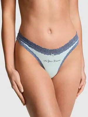 Pink Cotton High-leg Thong Panty Blue