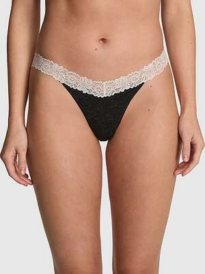 Pink Cotton High-leg Thong Panty - Grey