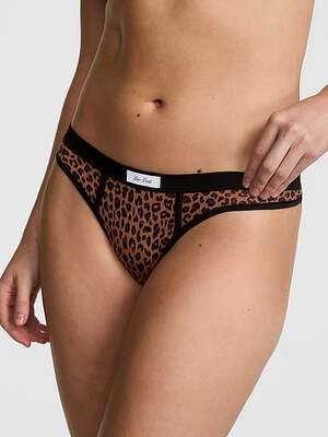 Pink Cotton Lace-trim Thong Panty - Print