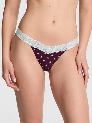 Pink Cotton Thong Panty - Print