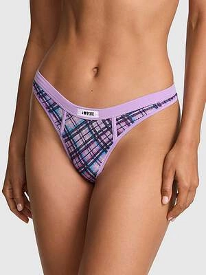 Pink Cotton Lace-trim Thong Panty - Print