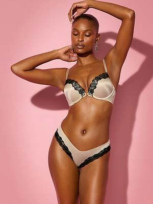 Victoria's Secret Very Sexy Rose Lace Overlay Cheeky Panty - Beige