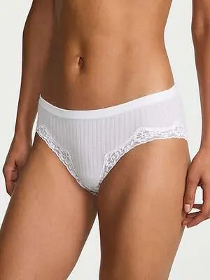 Victoria's Secret Seamless Rib Lace-trim Hiphugger Panty - White,ivory