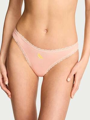 Victoria's Secret Lace Trim Cotton Lace-waist Thong - Pink
