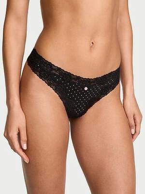 Victoria's Secret Lace Trim Cotton Lace-waist Thong - Print