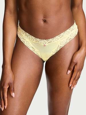 Victoria's Secret Lace Trim Cotton Lace-waist Thong - Yellow