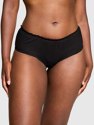 Pink Cotton Lace-trim Low-rise Cheeky Panty - Black