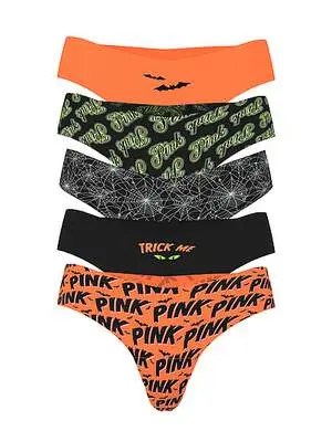 Pink 5-pack No-show Thong Panties - Print