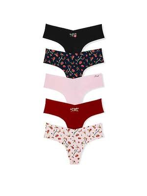 Pink 5-pack No-show Thong Panties - Print