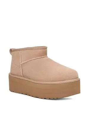 Pink Ugg® Classic Ultra Mini Platform Boots - Beige