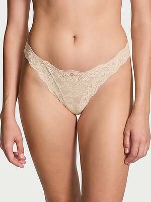 Victoria's Secret Dream Angels Mesh Lace-trim Brazilian Panty - Beige