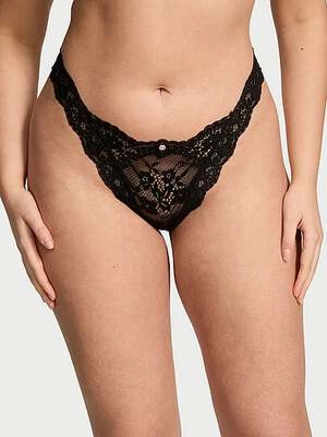 Victoria's Secret Dream Angels Mesh Lace-trim Brazilian Panty - Black
