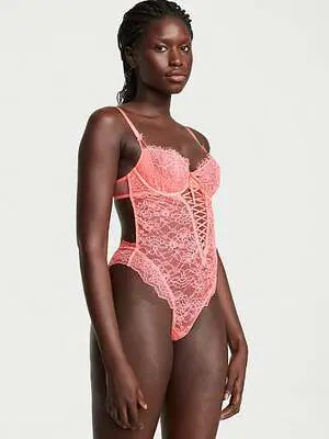 Victoria's Secret Dream Angels Wicked Unlined Lace Teddy Orange