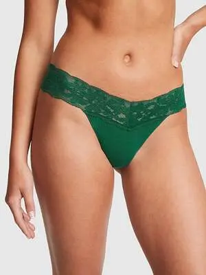 Pink Cotton Lace Trim Thong Panty Green