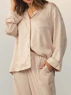 Victoria's Secret Signature Satin Long Pajama Set Beige