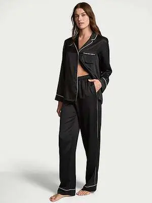 Victoria's Secret Signature Satin Long Pajama Set - Black
