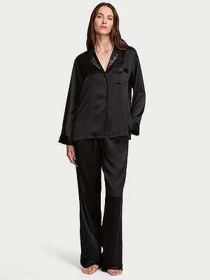 Victoria's Secret Signature Satin Long Pajama Set - Black