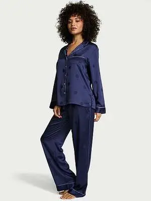 Victoria's Secret Signature Satin Long Pajama Set Blue