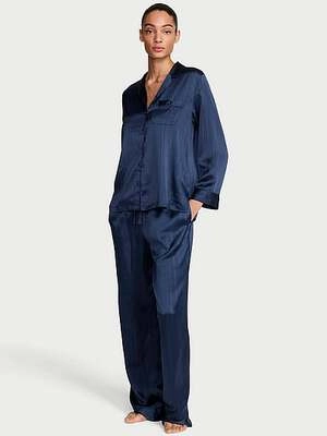 Victoria's Secret Signature Satin Long Pajama Set - Blue