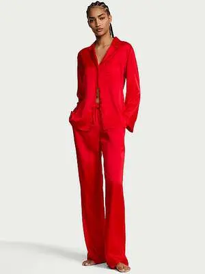Victoria's Secret Signature Satin Long Pajama Set Red