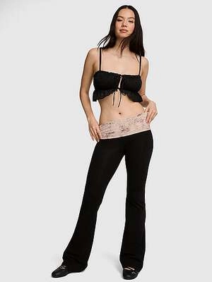 Pink All-day Cotton Foldover Flare Leggings - Black