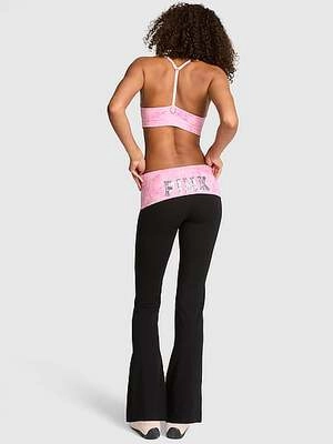 Pink All-day Cotton Foldover Flare Leggings - Black