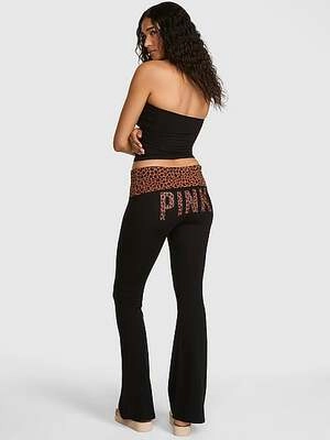 Pink All-day Cotton Foldover Flare Leggings - Black