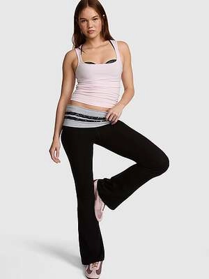 Pink All-day Cotton Foldover Flare Leggings - Black