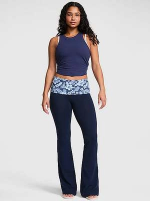 Pink All-day Cotton Foldover Flare Leggings - Blue