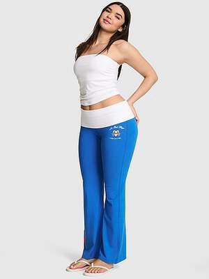 Pink All-day Cotton Foldover Flare Leggings - Blue