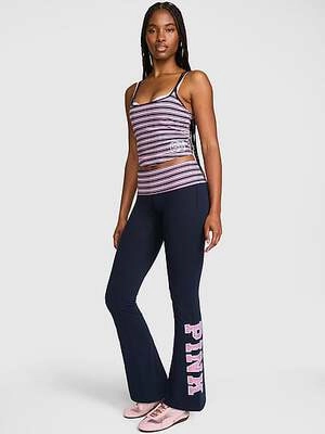 Pink All-day Cotton Foldover Flare Leggings - Blue