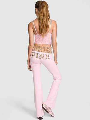 Pink All-day Cotton Foldover Flare Leggings - Pink