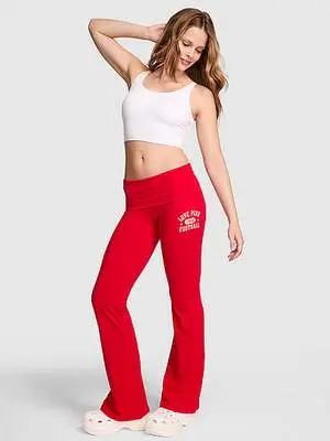 Pink All-day Cotton Foldover Flare Leggings - Red