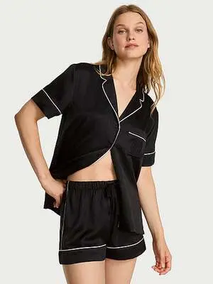 Victoria's Secret Signature Satin Short Pajama Set - Black