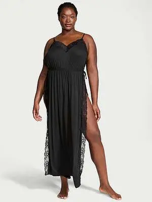 Victoria's Secret Sosoft™ Modal Ribbed Lace-trim Long Slip Dress - Black
