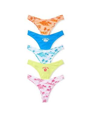 Pink 5-pack Cotton Thong Panties - Print