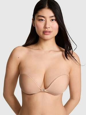 Pink Backless Front-close Lightly Lined Bra - Beige