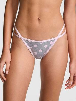 Pink Logo Cotton High-leg Thong Panty - Print