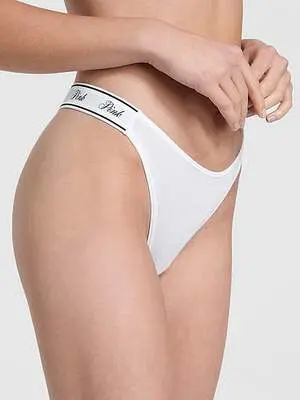 Pink Logo Thong Panty White,ivory
