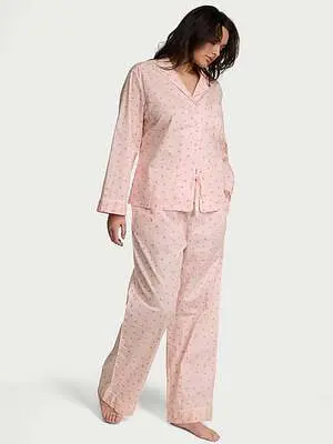 Victoria's Secret Heritage Cotton Shadow Stripe Long Pajama Set Floral