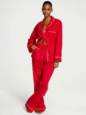 Victoria's Secret Heritage Cotton Shadow Stripe Long Pajama Set - Red