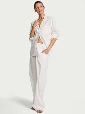 Victoria's Secret Heritage Cotton Long Pajama Set - White,ivory
