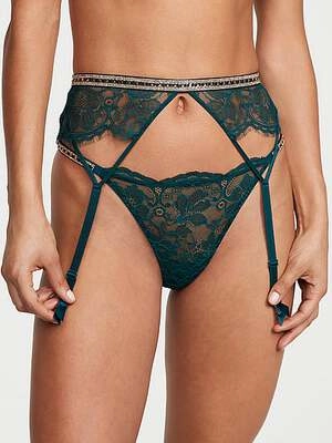 Victoria's Secret Very Sexy Shine Chain Strap Lace Garter Belt - Green