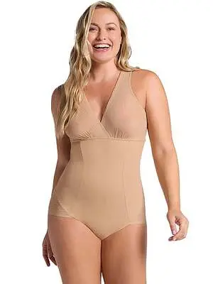 Victoria's Secret Leonisa Shapewear Sheer Stripe Detail Sculpting Bodysuit - Beige