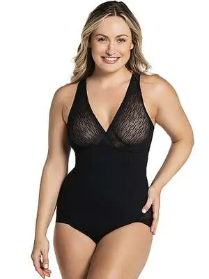 Victoria's Secret Leonisa Shapewear Sheer Stripe Detail Sculpting Bodysuit - Black