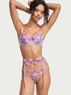 Victoria's Secret Dream Angels Floral Embroidery Garter Purple